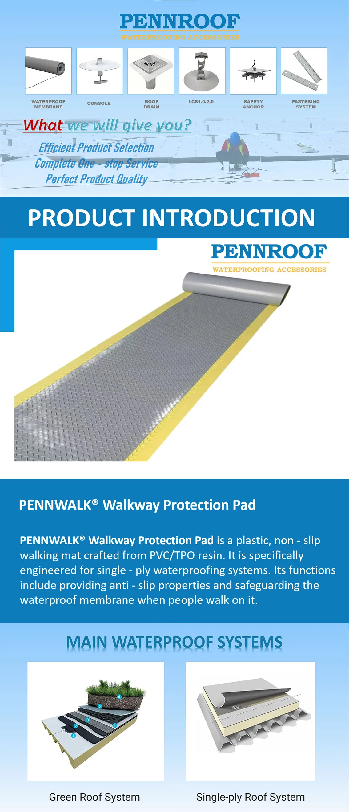 High-strength PVC/TPO Roofing Walkway Mats - Durable & UV Resistant