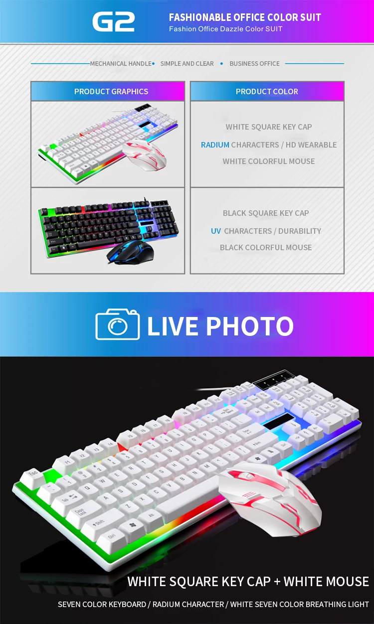 Original Factory 200 Different Types Keyboard G21b Led Light Gaming Keyboard And Mouse Combos
