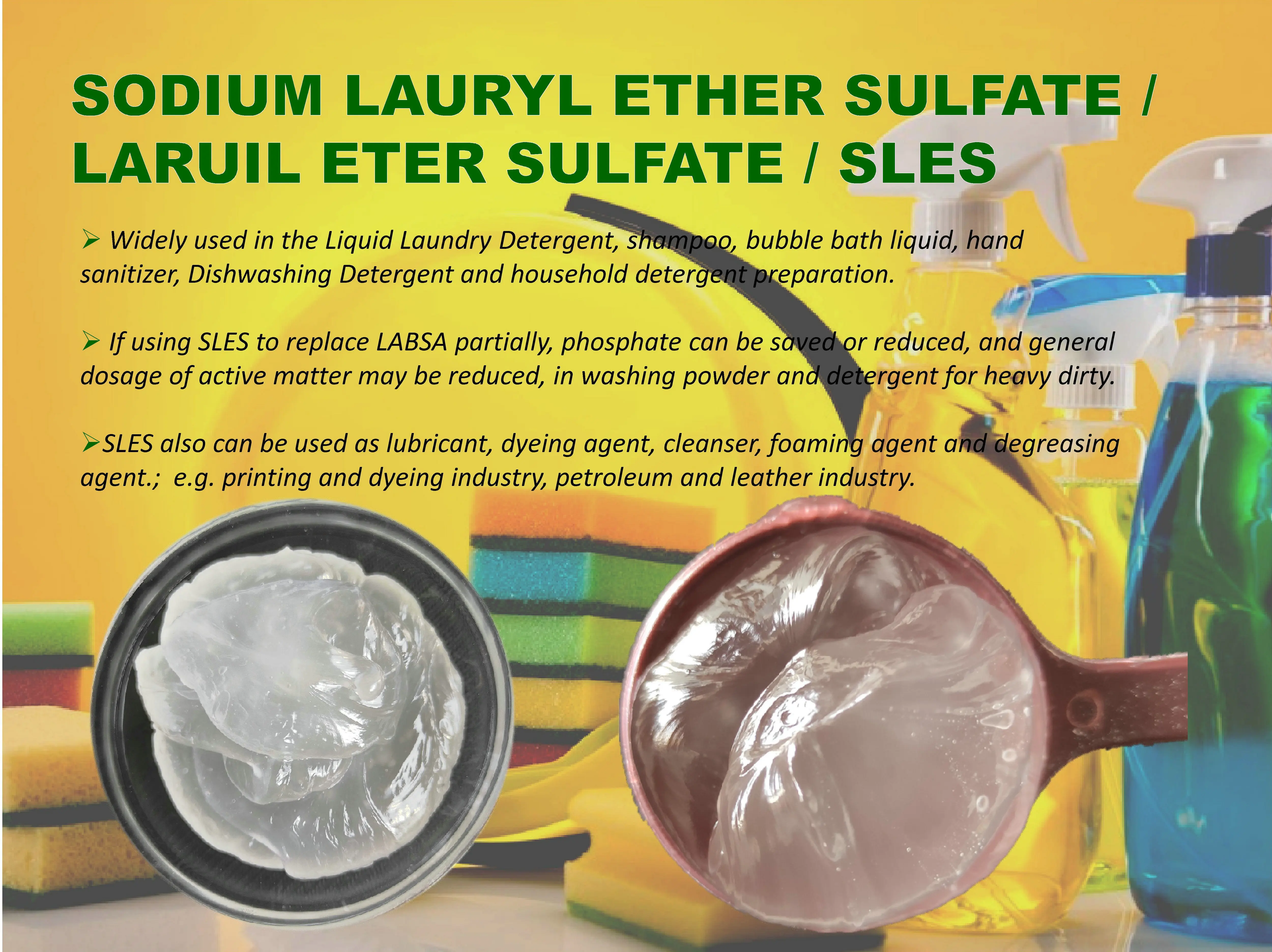 Surfactant Sodium Laureth Sulphate (SLES 70%) for Hair Care