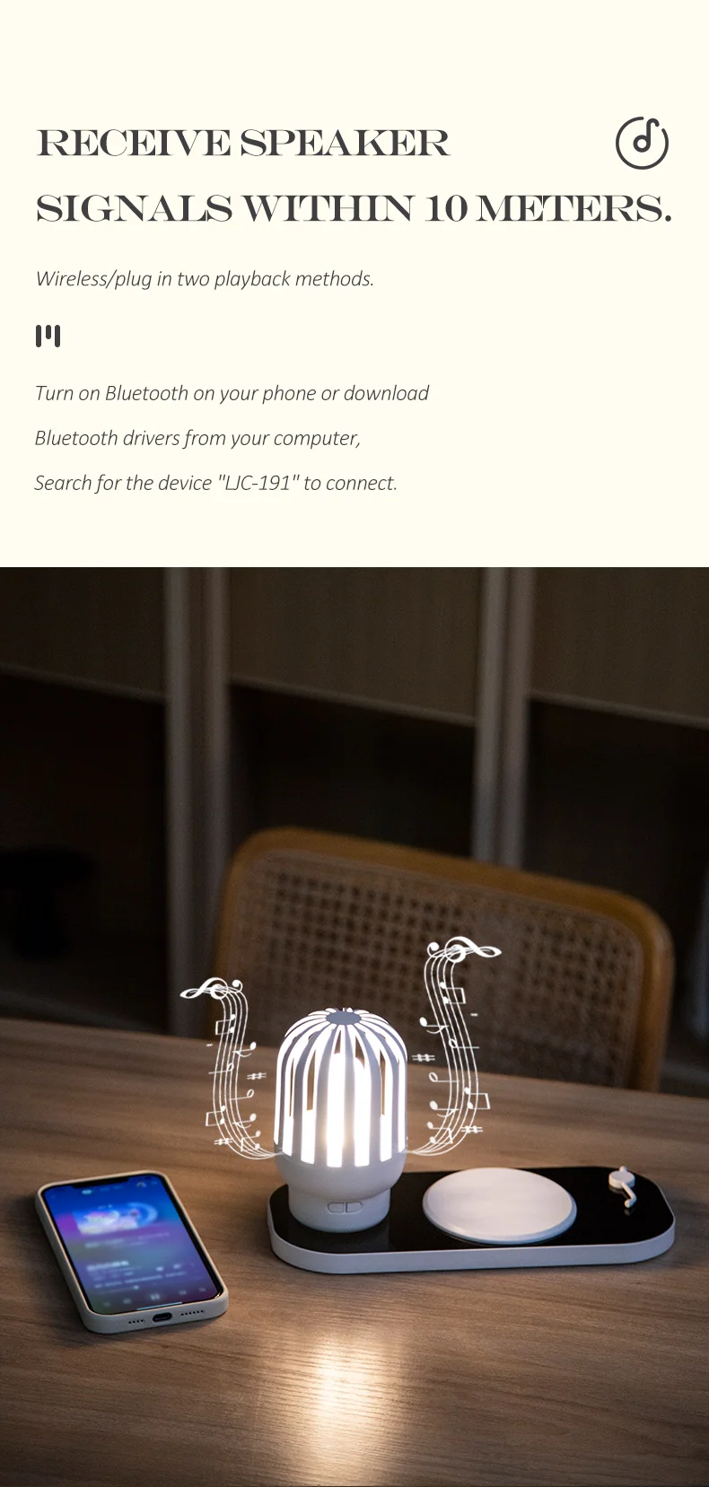 8w Table Lamp Bt Speaker Smart Desk Lamp Cordless Rechargeable Wireless ...