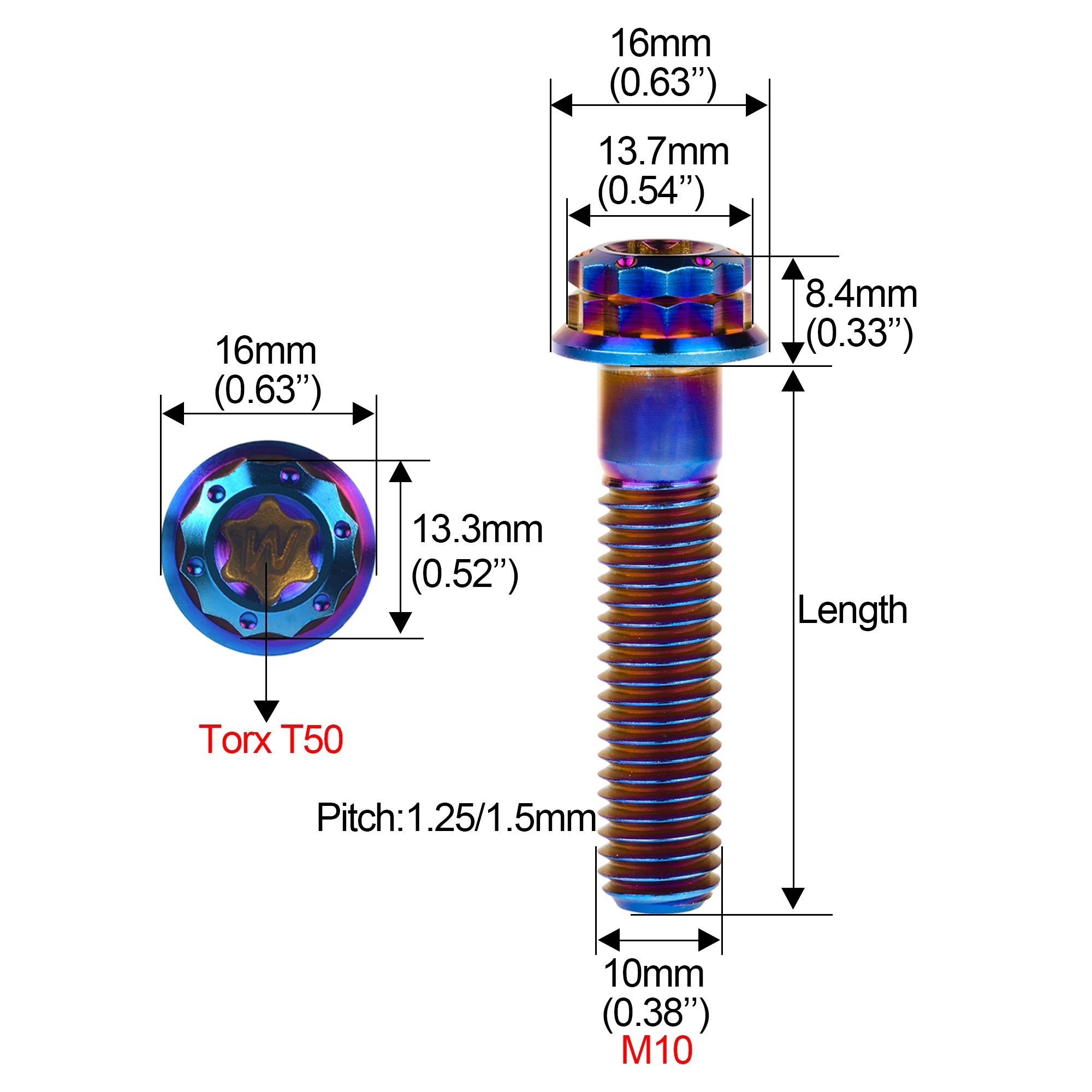 Wanyifa Titanium Ti Bolt M10x20~70mm Pitch1.25/1.5mm Flange 12 Points ...