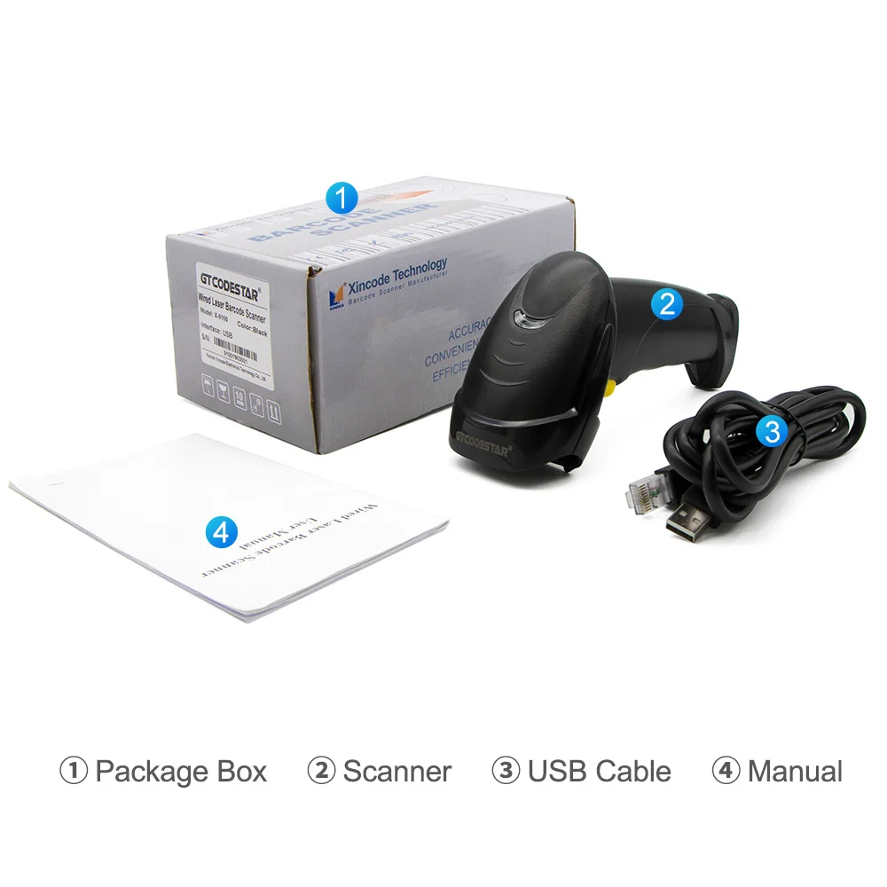Xincode Barcode Scanning 1d Wired Barcode Scanner Handheld Laser ...
