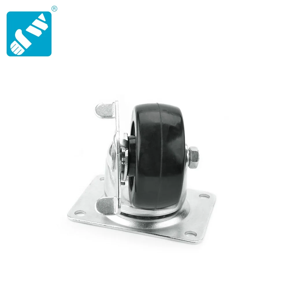 33mm Tread Width Black Rubber Furniture Wheel 3 Inch Swivel Plate Total ...