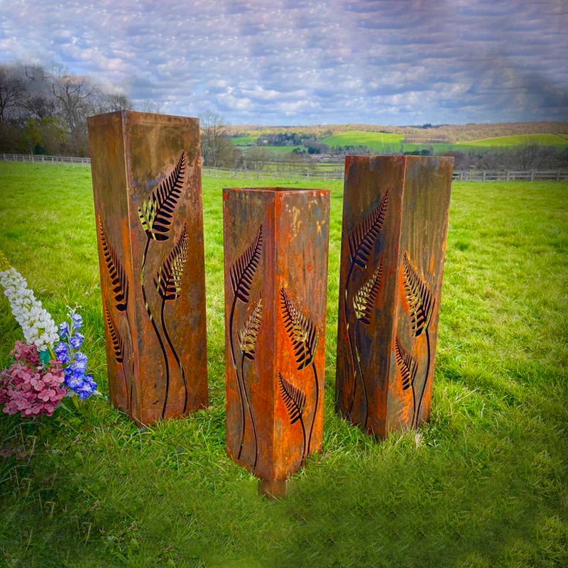 Rusty Corten Metal Bollard Lamp With Led Corten Steel Garden Solar ...