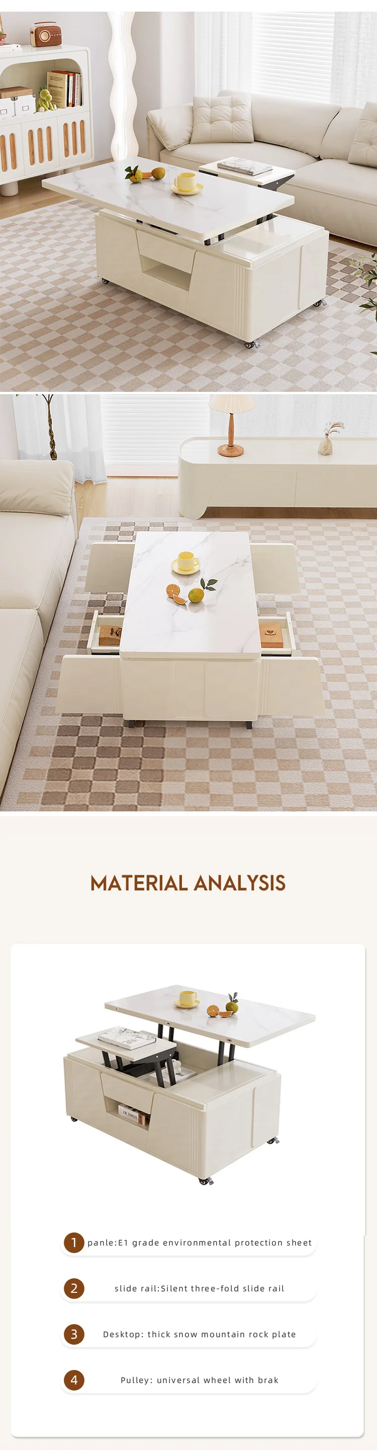 Living Room Small Apartment Multifunctional Cream Style Lifting White ...