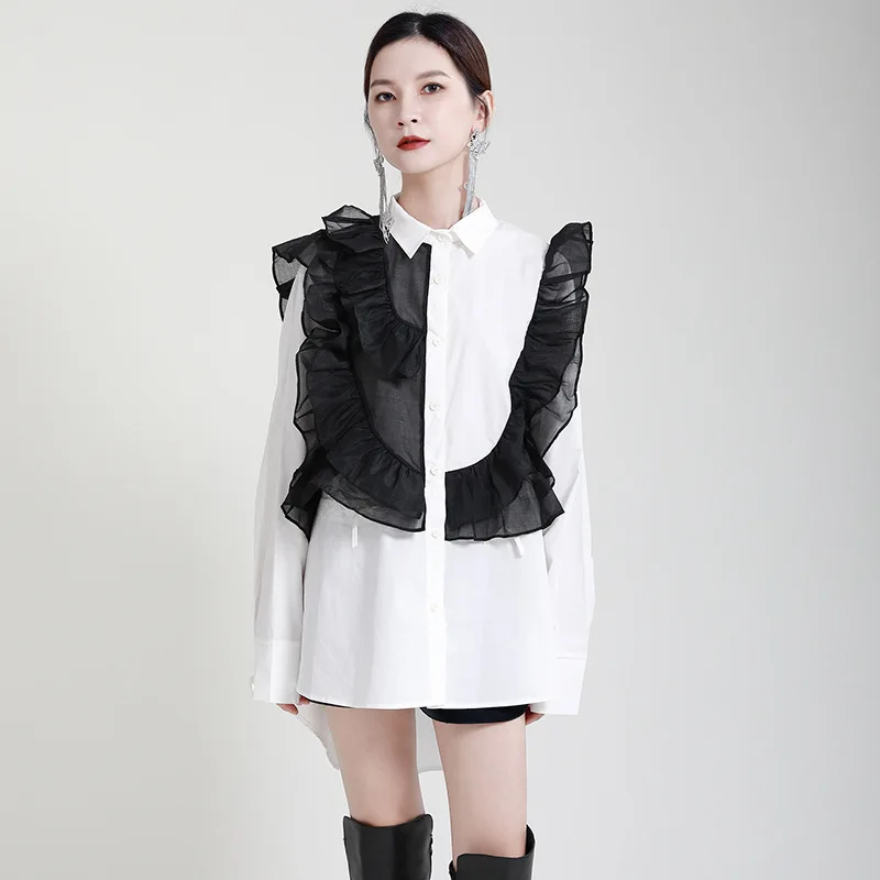 2023 Spring Careful Machine Color Collision Irregular Mesh Gauze Shirt ... 2023 Spring Careful Machine Color Collision Irregular Mesh Gauze Shirt ...