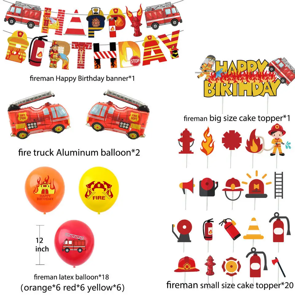 Nicro Firefighting Fire Extinguisher Hero Birthday Flag Kids Event ...