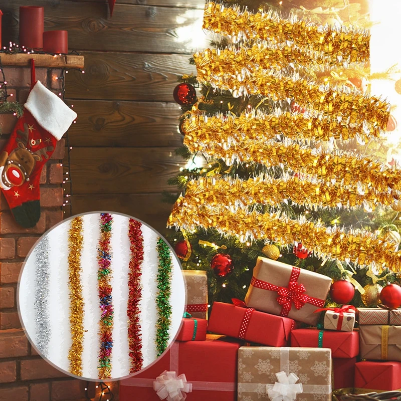 Huiran 2m Christmas Tinsel Garland Christmas Tree Frost Tip Tinsel ...