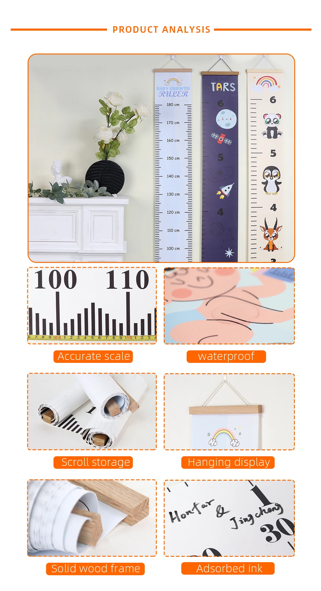 Growth Chart For Kids Measuring Height Chart Wall Decor Custom Pattern ...