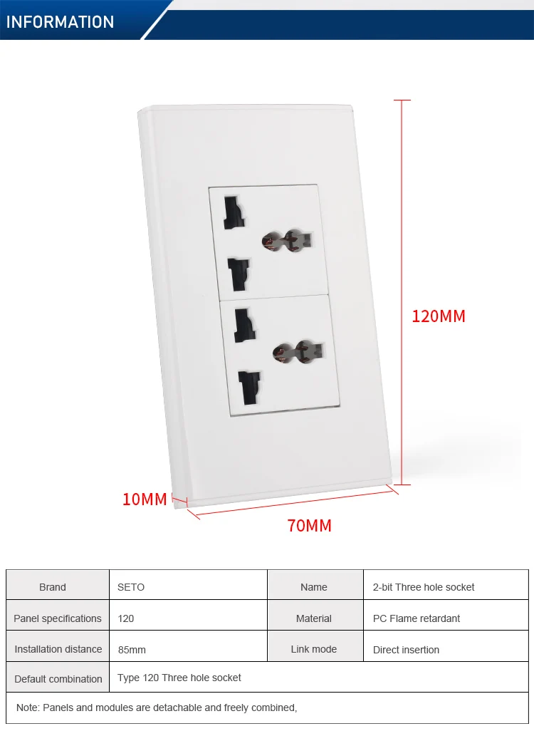 SETO Double 3 Pin US Standard Universal Socket Electrical Plug Socket ...