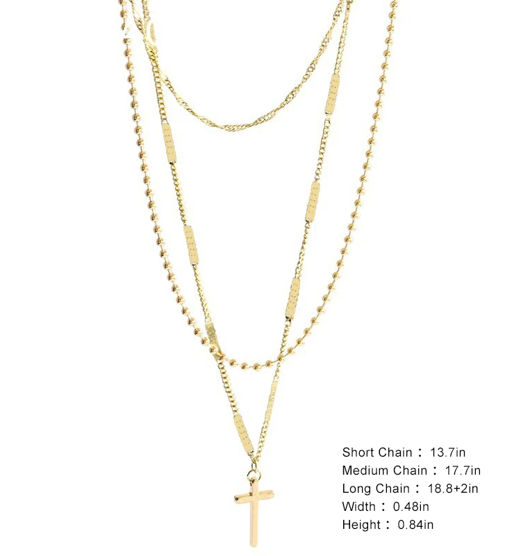 Gold Necklace Cross Necklace Carline Waterproof Fashion Layered ...