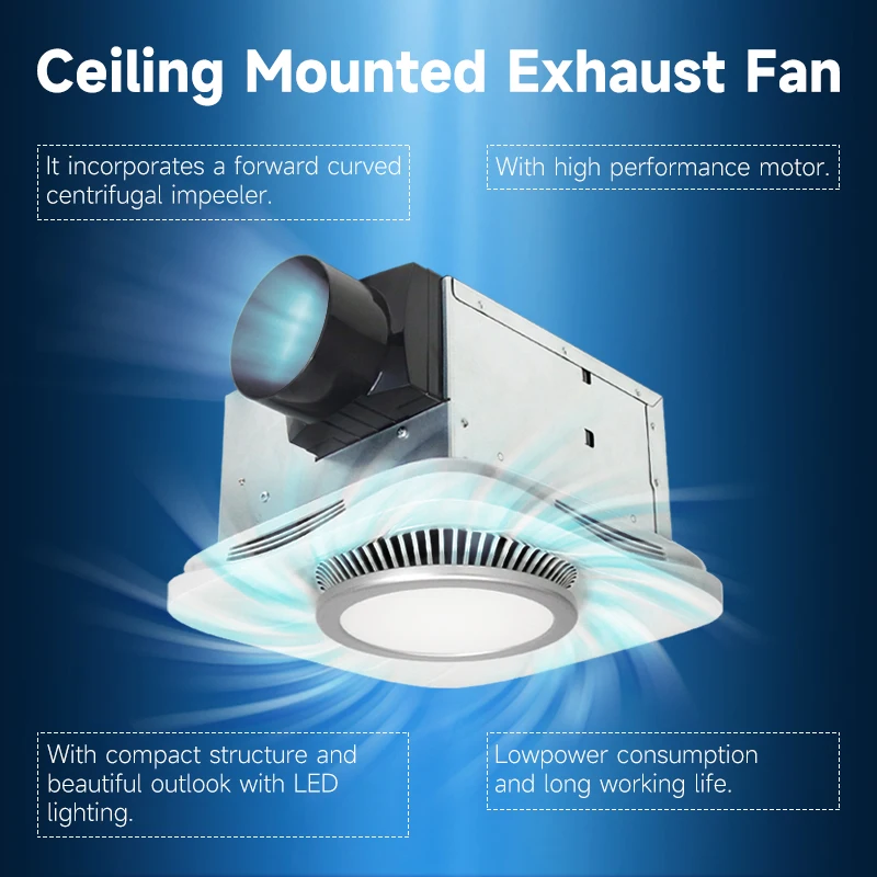 Hon&Guan Big Airflow Bathroom Ceiling Exhaust Fan with LED Lighting ...