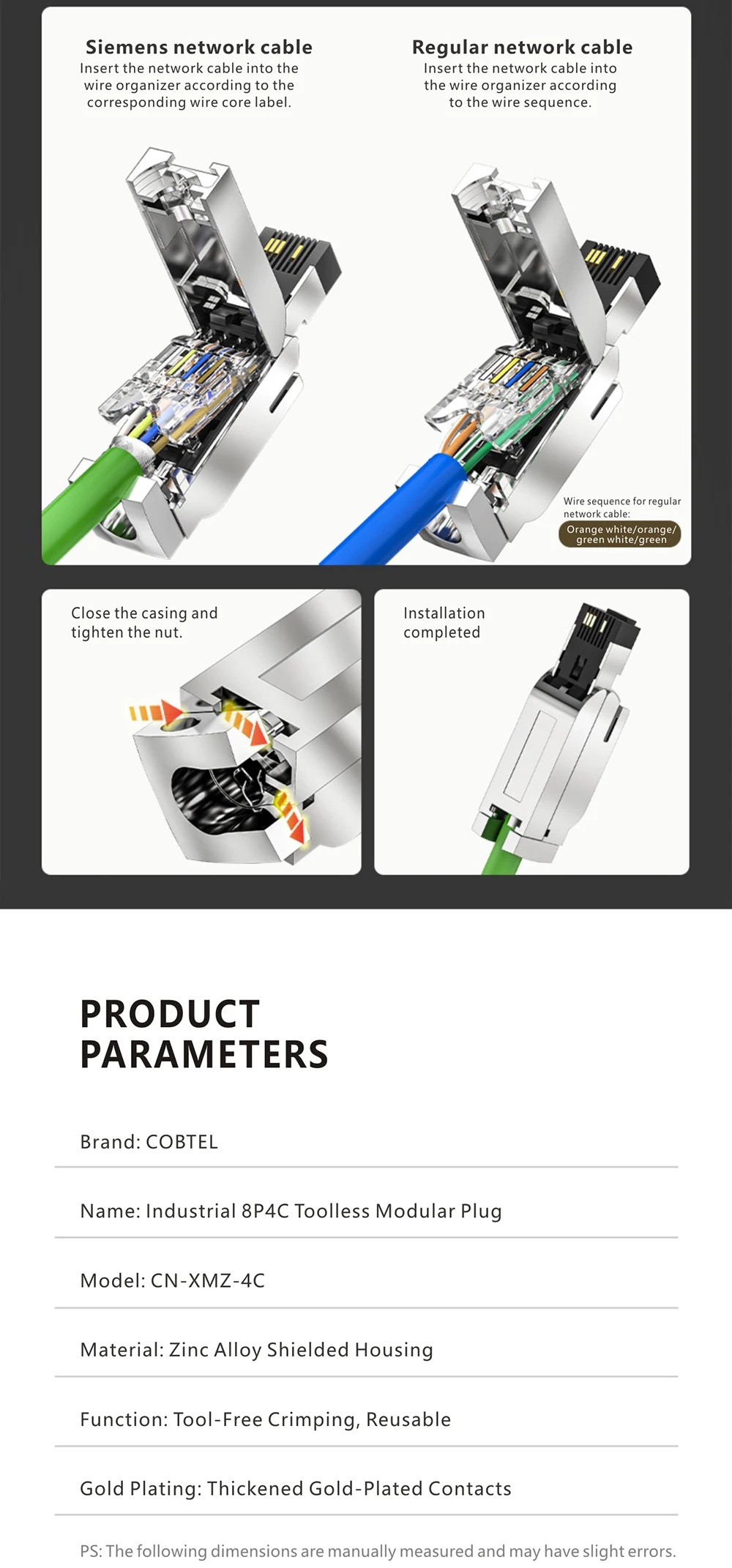 Profinet Ethercat 4-Core Ethernet RJ45 Connector for Industrial Use