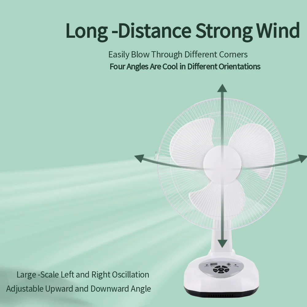 12" Inch AC DC Rechargeable Fan - LED Light & Mobile Charge