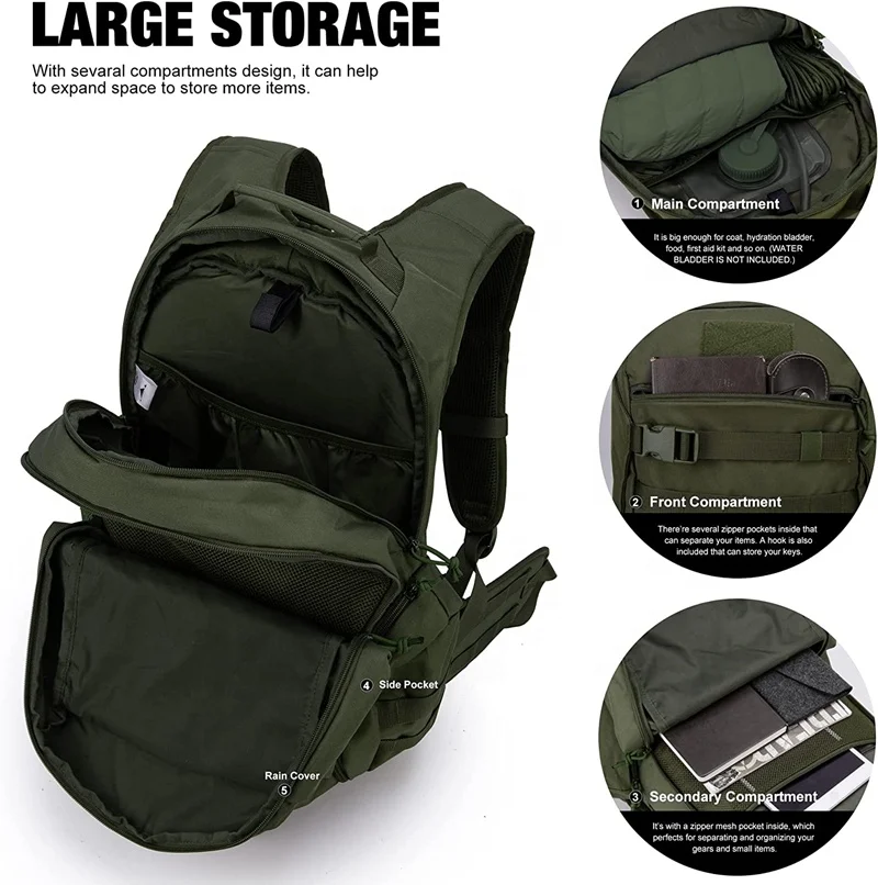 Custom OD Green Tactical Backpack With Molle Webbing for Outdoor Sports ...