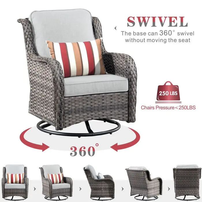 Wicker Cane Outdoor Rotating Chair Patio Sectional Rattan Swivel 6 Pcs ...