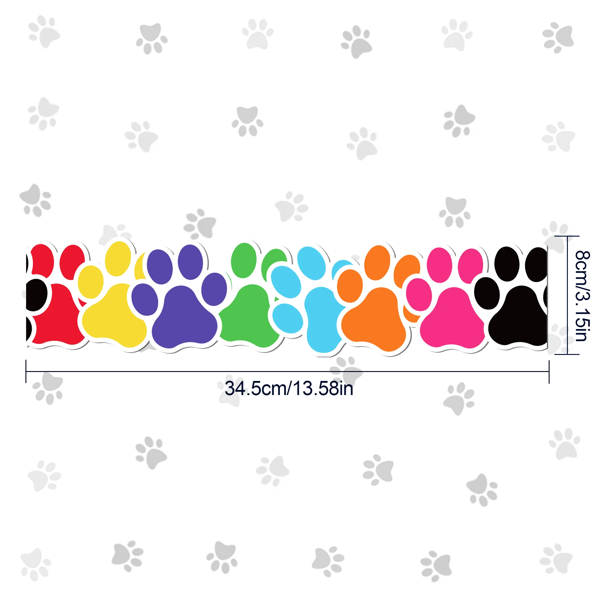 JT051 Paw Print Bulletin Board Borders Colorful Paw Prints Border ...