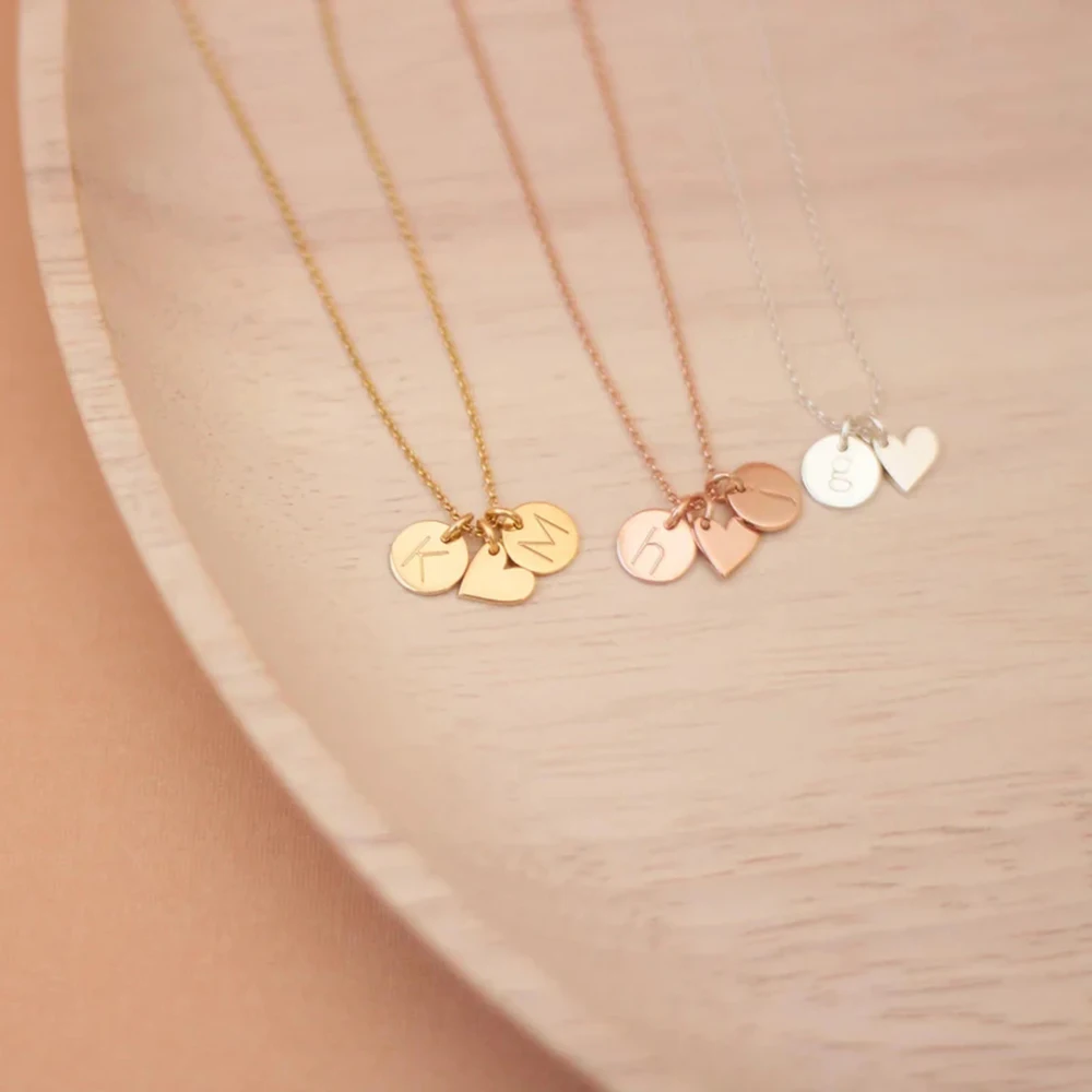 18k Gold Plated Initial Letter Necklace - Personalized Heart