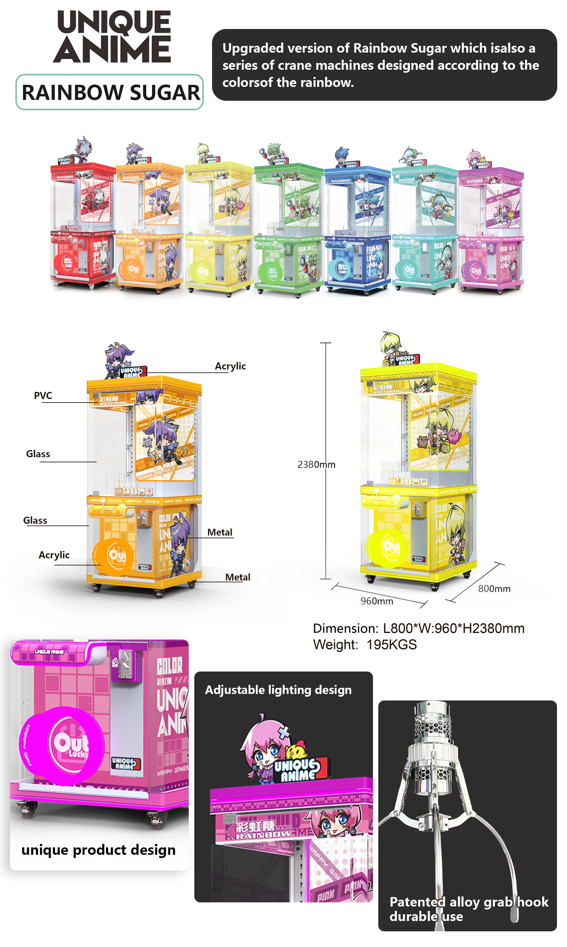 Rainbow Sugar Arcade Claw Dolls Vending Cheap Dolls Catcher Games ...