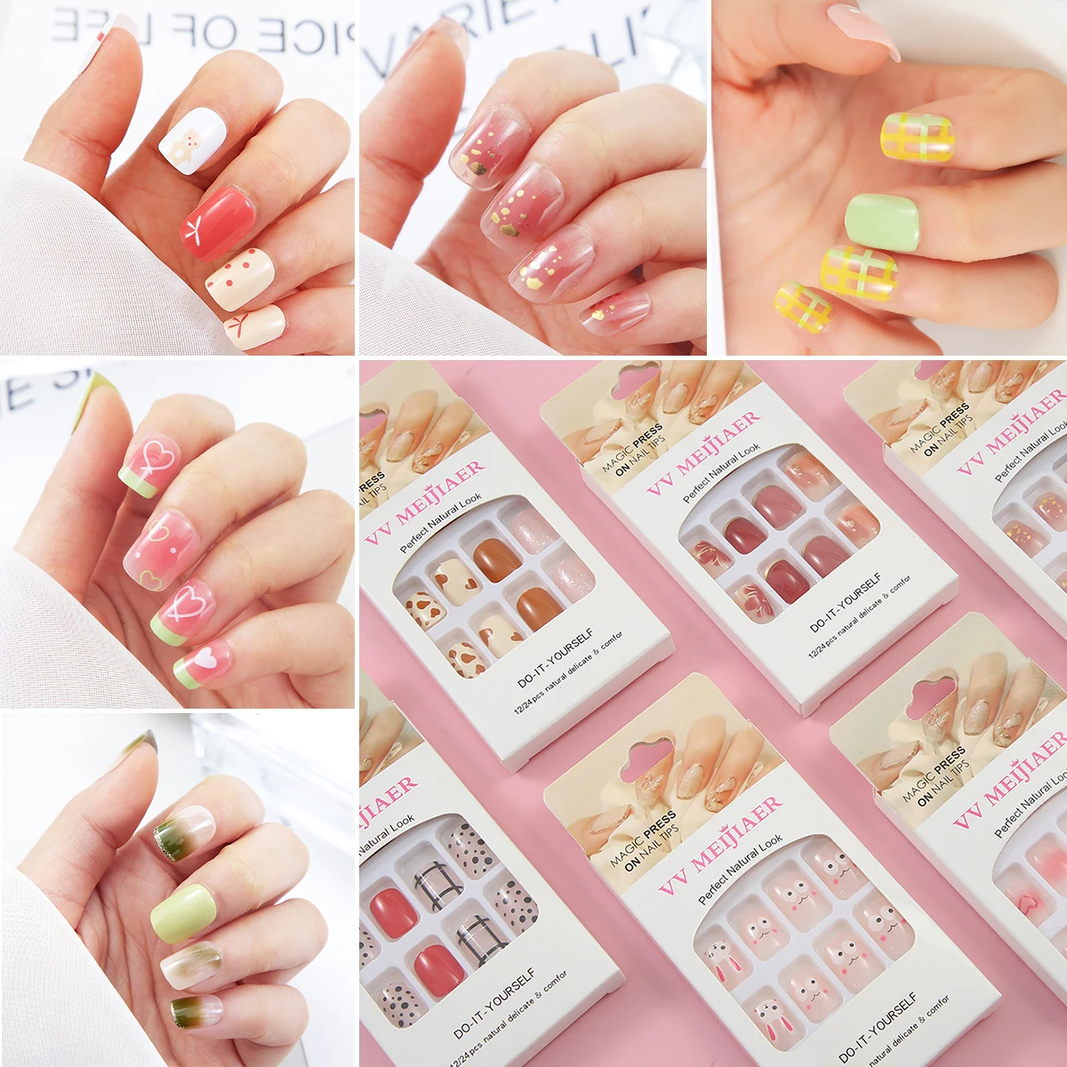 French Style Artificial Fingernails Fake Nail Packaging 3d Flowers ...