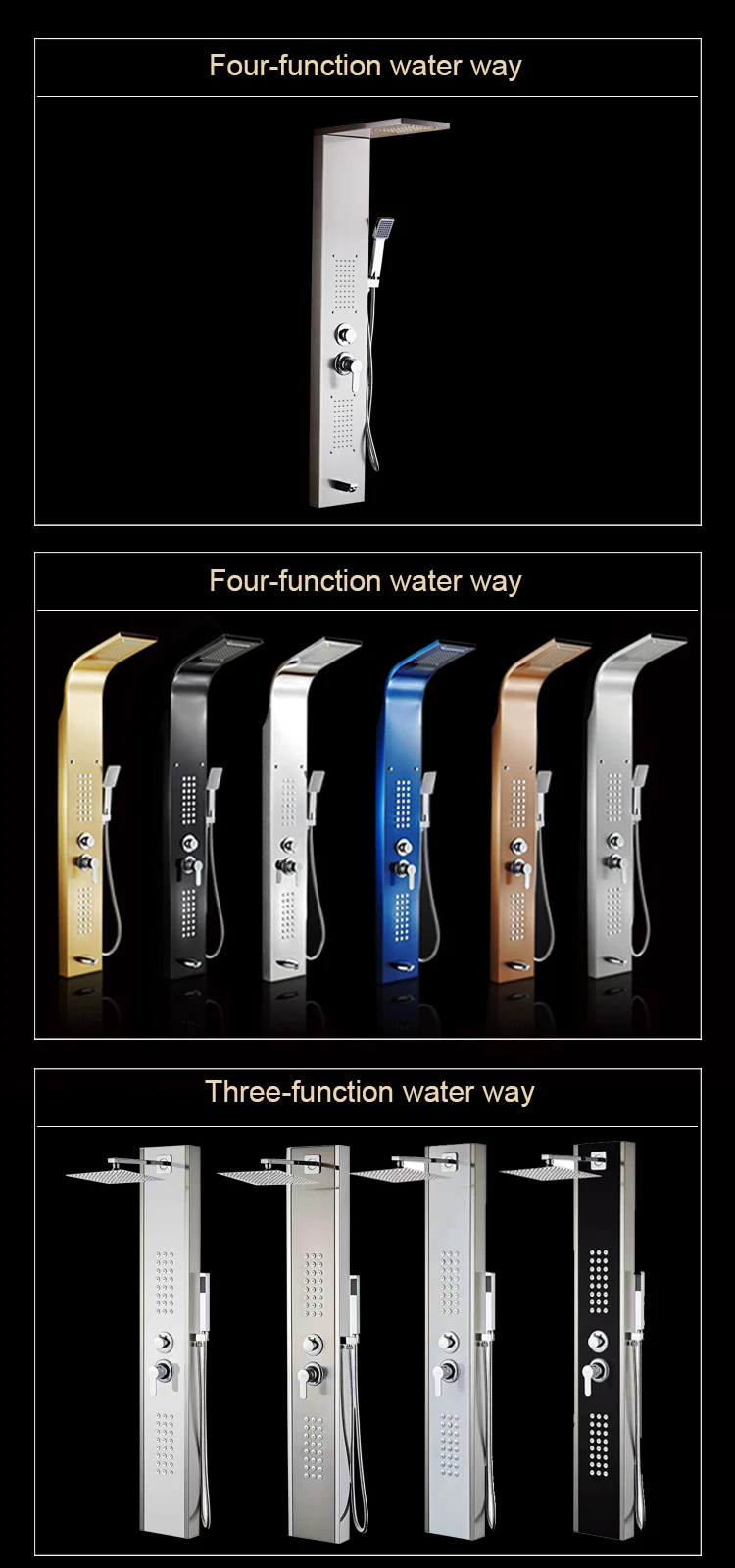 Shower Control Panel Bathroom Wall Mounted Stainless Steel Waterfall ...