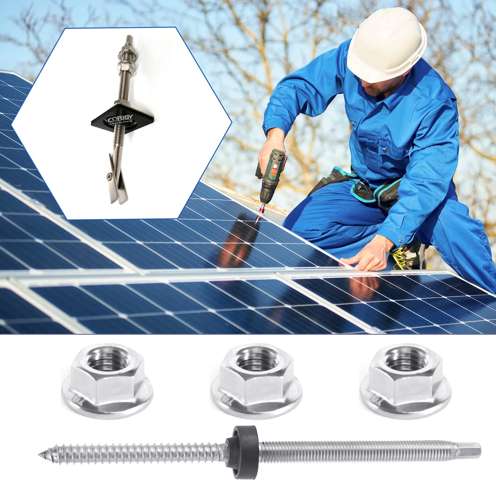 Corigy Easy Installation Double Tread Hanger Bolt Tile Roof Solar ...