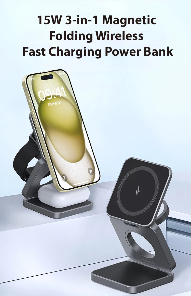 Fold 3-in-1 Wireless Charger Stand 15w Fast Charging Aluminum Alloy ...