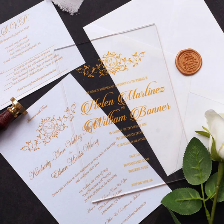 Royal Gold Monogrammed Blank Acrylic Invitation Card Printing Acrylic ...