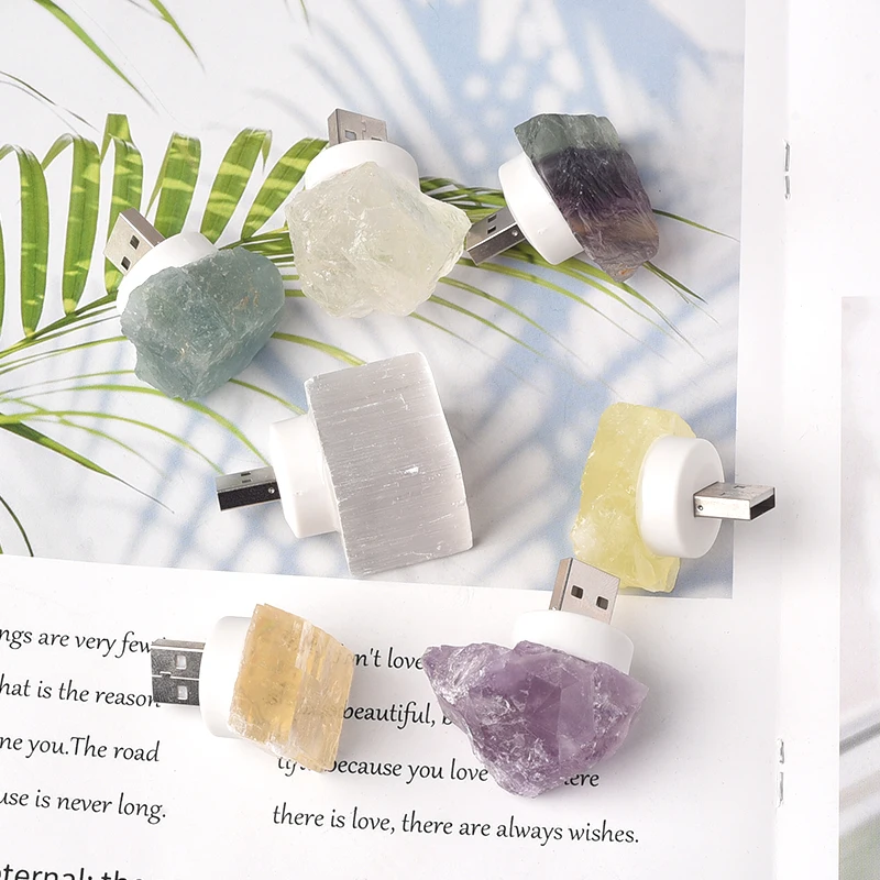 Natural Crystal Raw Stone Lamp Usb Crystal Craft Citrine Amethyst Raw ...