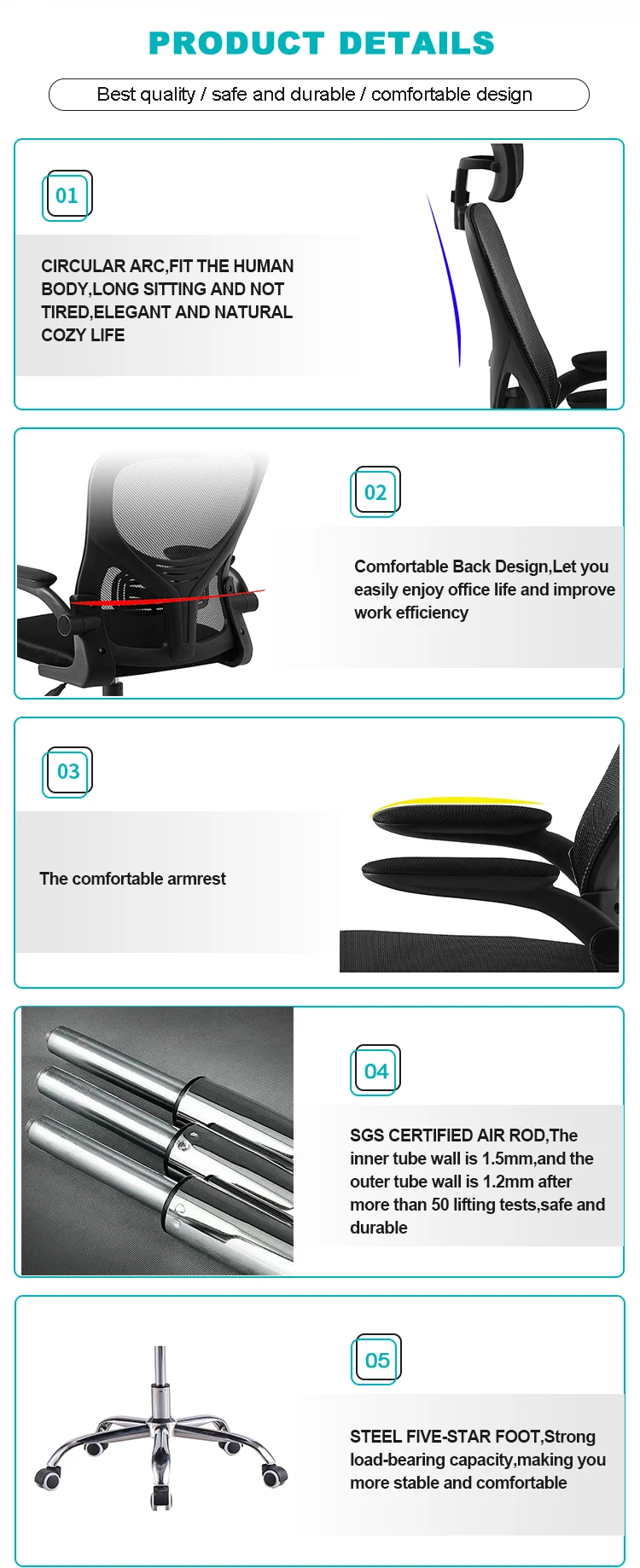 Modern High-back Mesh Office Chair Ergonomic Swivel With Adjustable ...