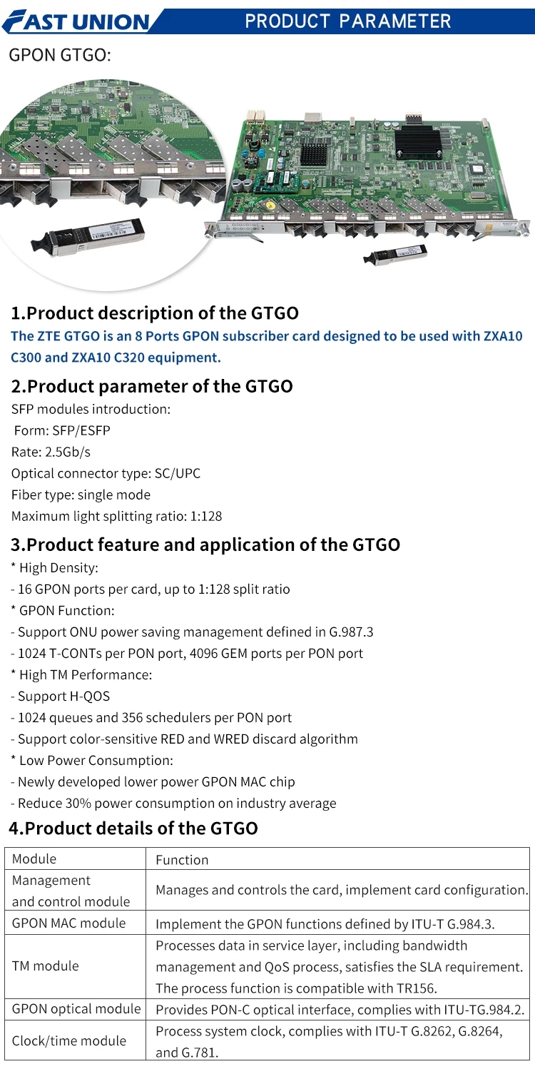 Best GTGO Gpon Olt Zxa10 C320 C300 Original Gtgo Board