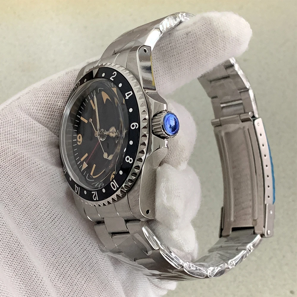 39.5mm Vintage No Logo Men's Vintage Mechanical Gmt Watch 4-pin Green ...