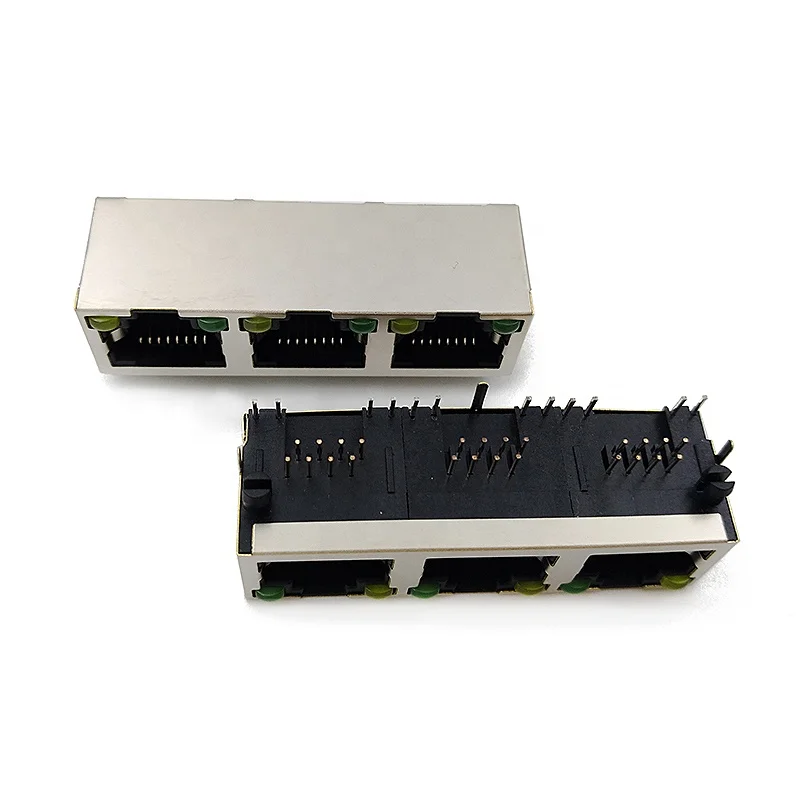 56led Shielded Modular Rj45 Pcb Jack Female 8p8c 1x3 Port Size 48x15 75x13 1mm Right Angle Dip