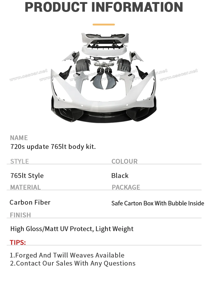Dry Carbon Fiber 765LT Style Bodykit for Mclaren 720S to 765 Car Bumper ...