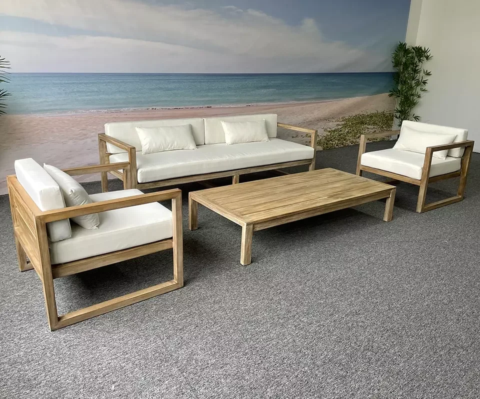Outdoor Natural Wooden Patio Hotel Garden Furniture Teak Wood Sofa ...