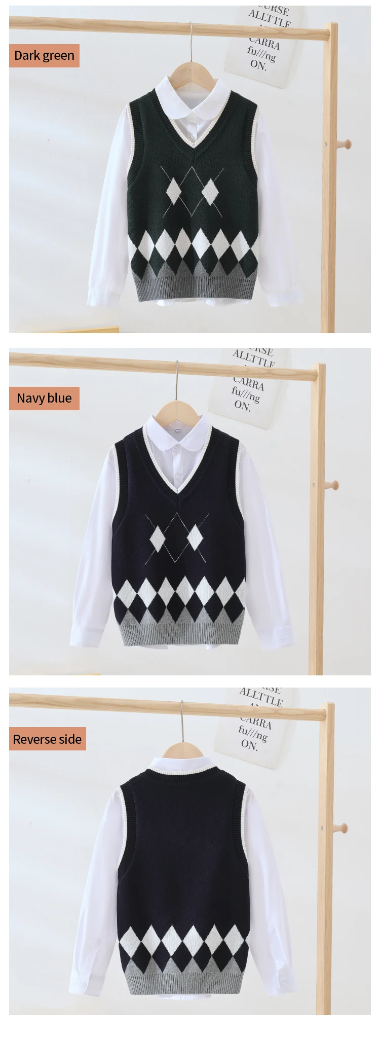 Primary School Uniform Waistcoat College Style Sweater Girl's Wool Clip ...