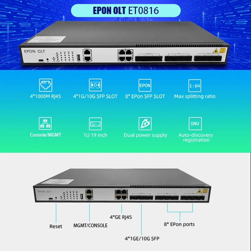 EPON OLT 8Port With 10G SFP uplink port RJ45 uplink port Dual power ...