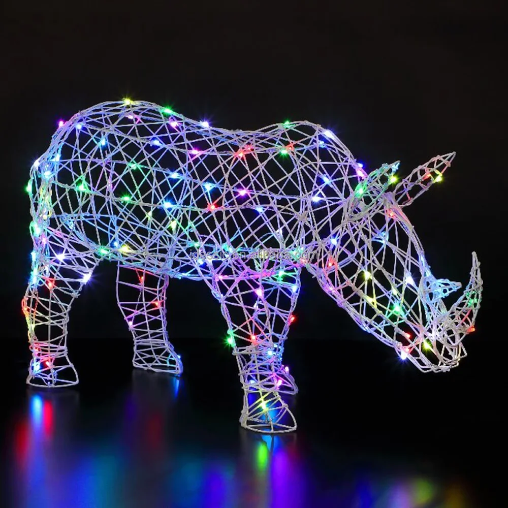Outdoor Lighted Zoo Rhino Animal Sculpture for Commercial Festival Yard ...