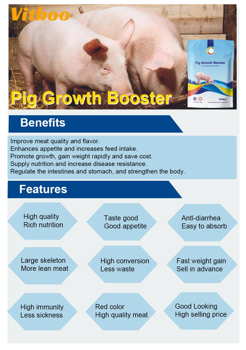 Vitboo Pig Growth Booster - Enhance Swine Feed Additives