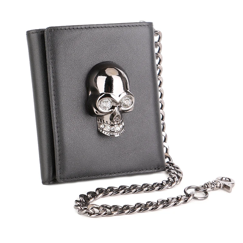 Custom Leather Wallets - RFID Skull Wallet & Diamond Chain