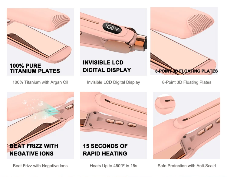 Customized Logo Professional Flat Iron Hair Straightener Multifunctional Temperature Portable ...