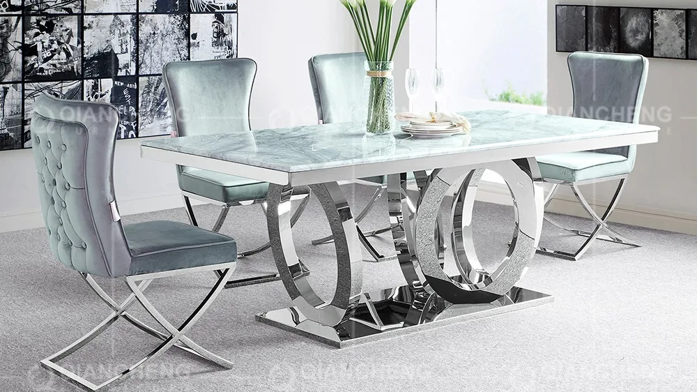 Custom Made Light Luxury Quartz Dining Table Nordic Silver Stainless ...