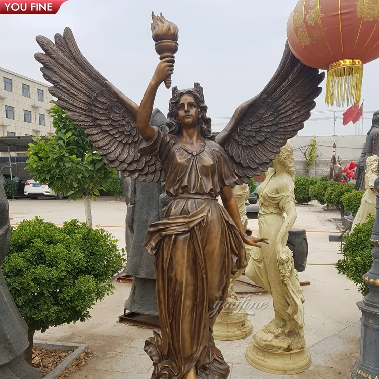 Outdoor Garden Life Size Bronze Angel Statue with Torch