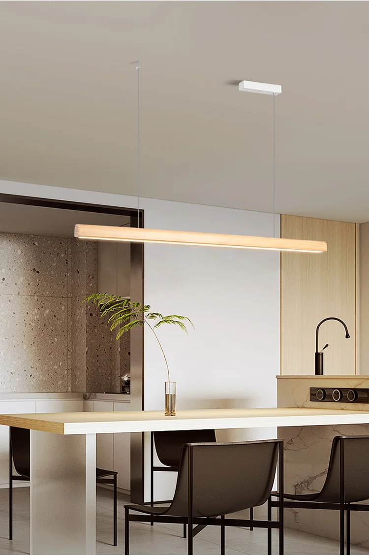 Wood Linear Pendant Light Fixture Led Dining Room Light Dimmable ...
