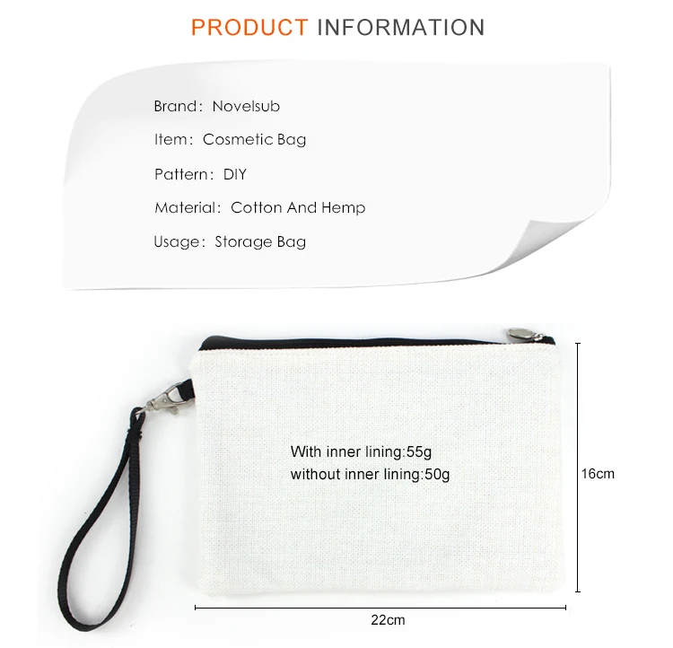 Sublimation Blank Makeup Bag DIY Heat Transfer Pencil Case Bag