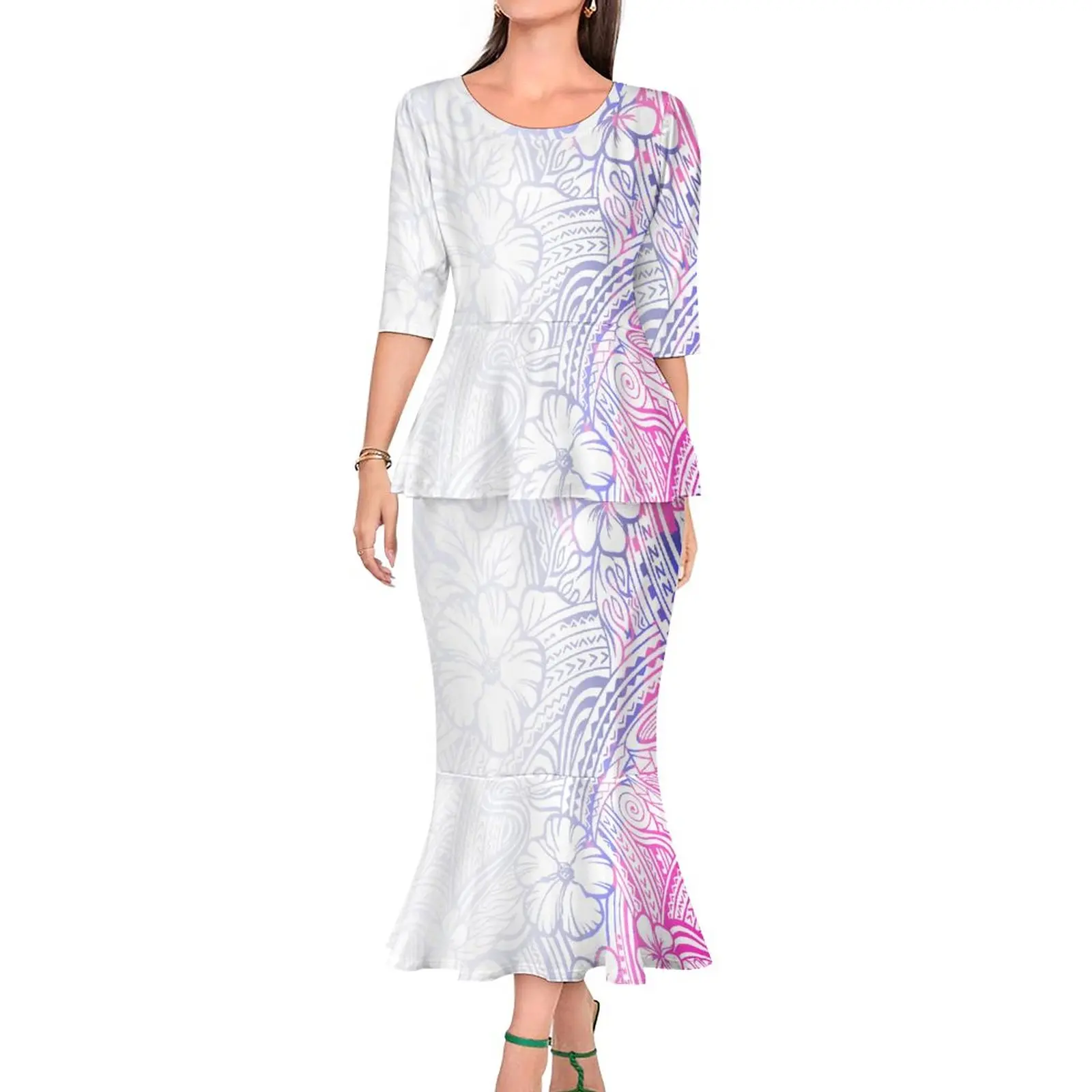 Women's Casual Fishtail Top Skirt Set Polynesian Samoan Tribal Design ...