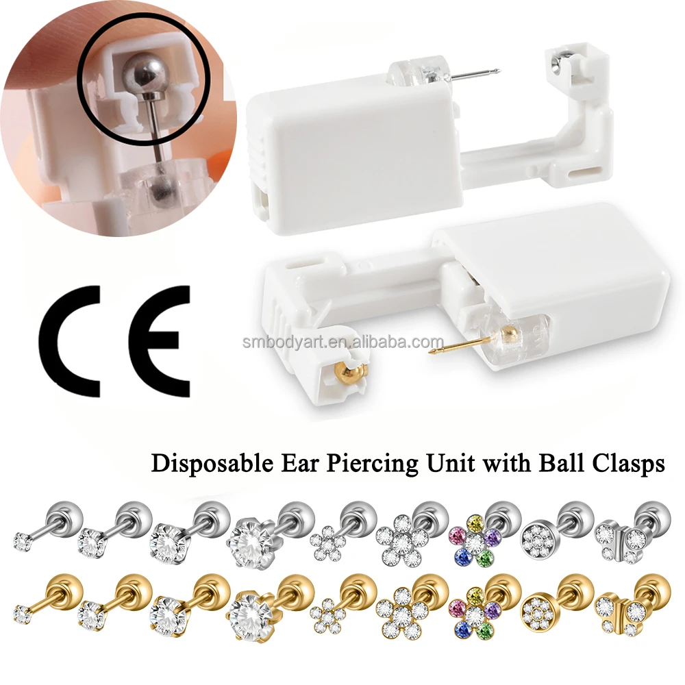 24pcs/Box Disposable Safety Ear Piercing Device+Sterile CZ Zircon Ear ...