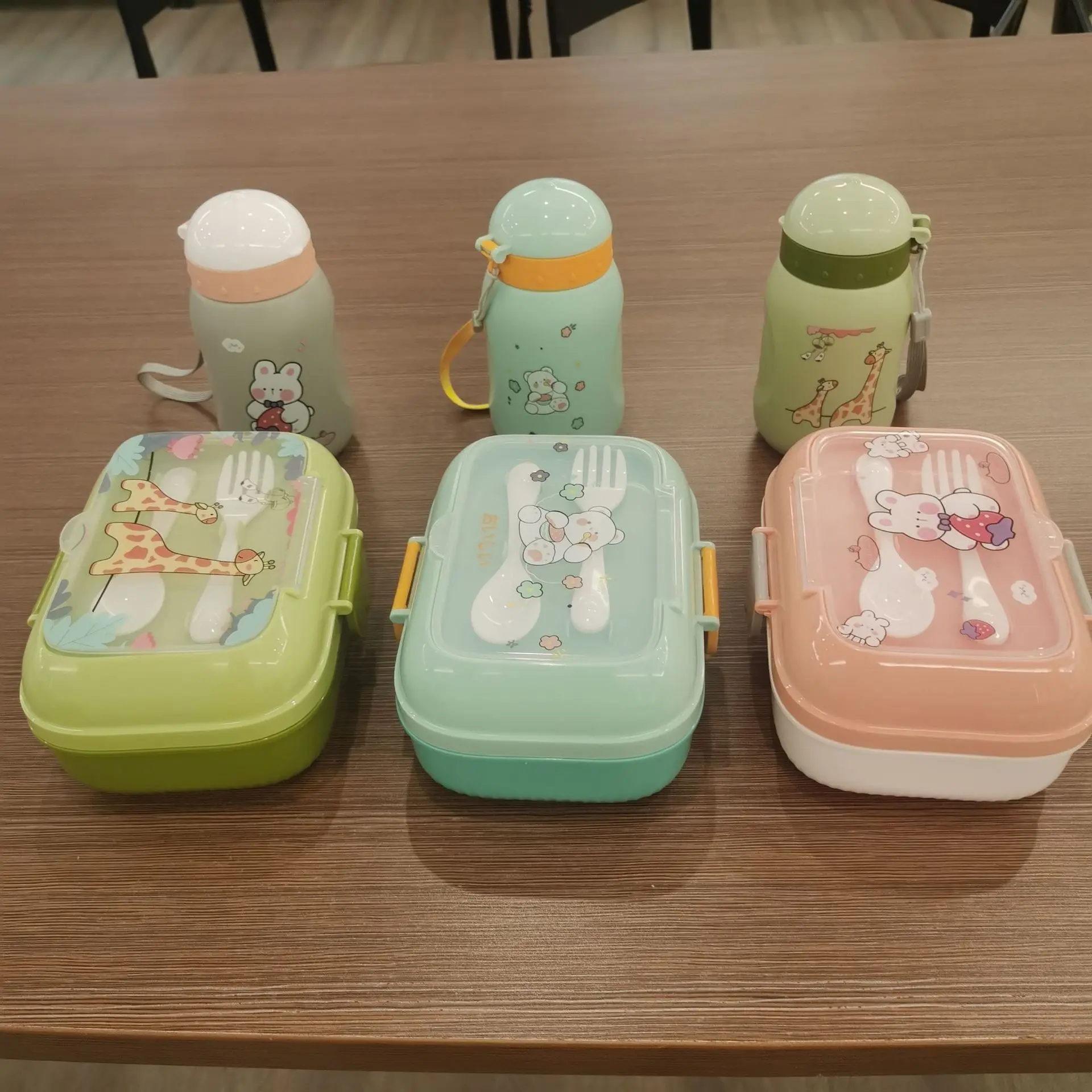 Cartoon Tiffin Bento Box Food Container Plastic Lunch Box With Cutlery ...