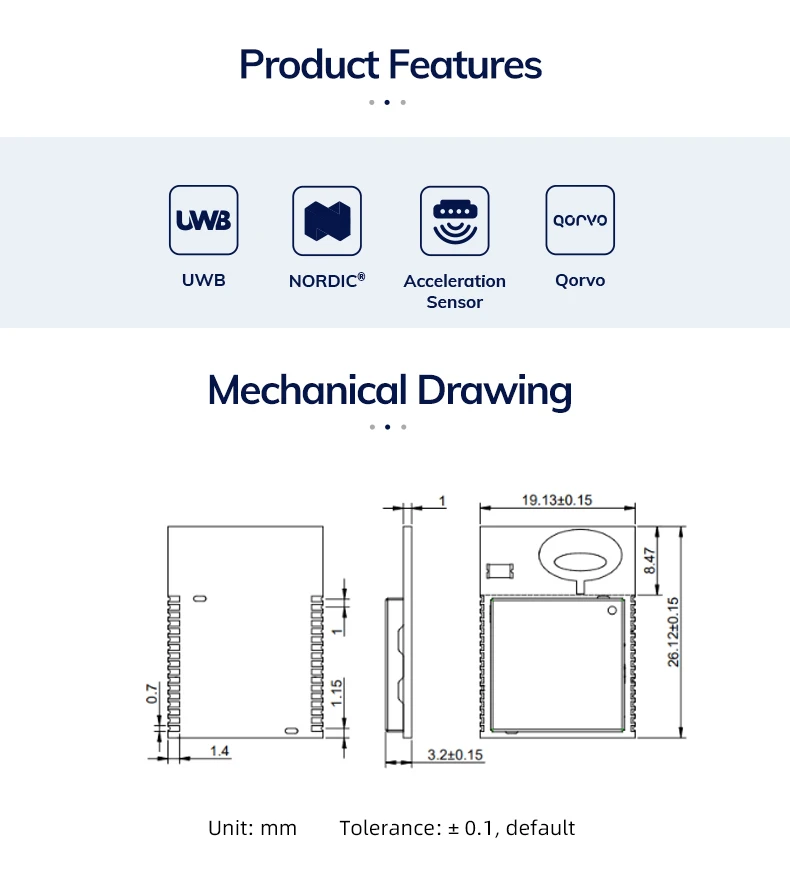 UWB Qorvo DW3120 with Nordic Nrf52833 - Interoperable with Iphone U1 Chip