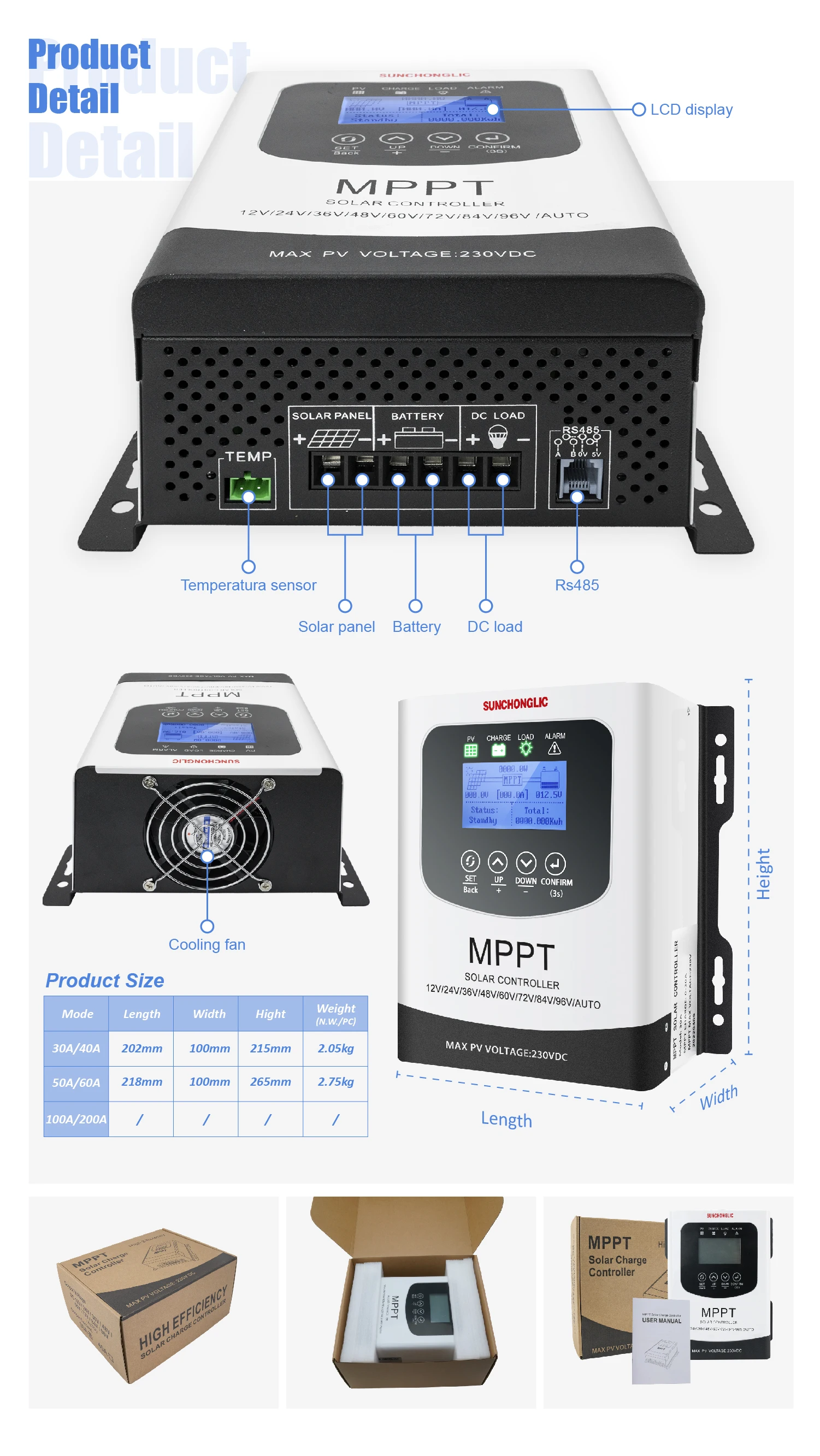 Sunchonglic Solar Charge Controller 12v 24v 36v 48v 60v 72v 84v 96v 30a ...